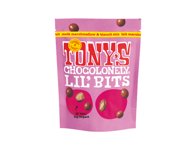 Chocolade Tony's Chocolonely Lil'Bits melk marshmellow biscuit 120 gra ...