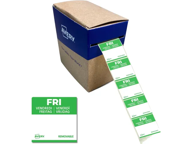Avery etiketten HACCP voedselcodering 25x25mm Vrijdag Groen 1000 stuks