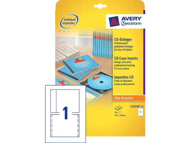 Cd inlegkaart Avery C32250-25 151x118mm 170gr