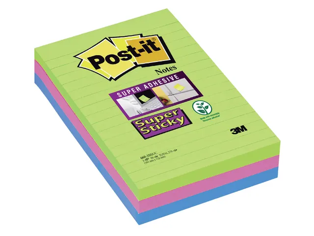 Memoblok 3M Post-it 660 Super Sticky 102x152mm lijn rainbow
