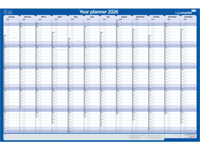 Jaarplanner 2026 Legamaster 1 persoon 90x60cm horizontaal gelamineerd