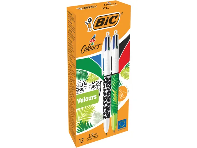 BIC Balpen 4 Colours Velours, Medium, Doos à 12 Stuks Assorti