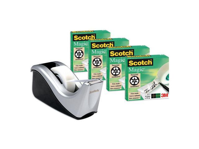 Scotch C60 Golf Plakbandhouder, Zwart / Zilver met Magic tape ...