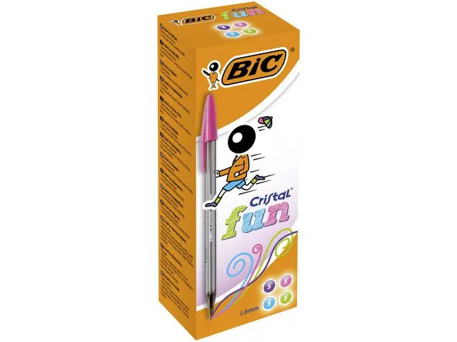 BIC Cristal Fun Balpen, Grote Punt 1,6 mm, Roze, Paars, Lichtblauw, Li