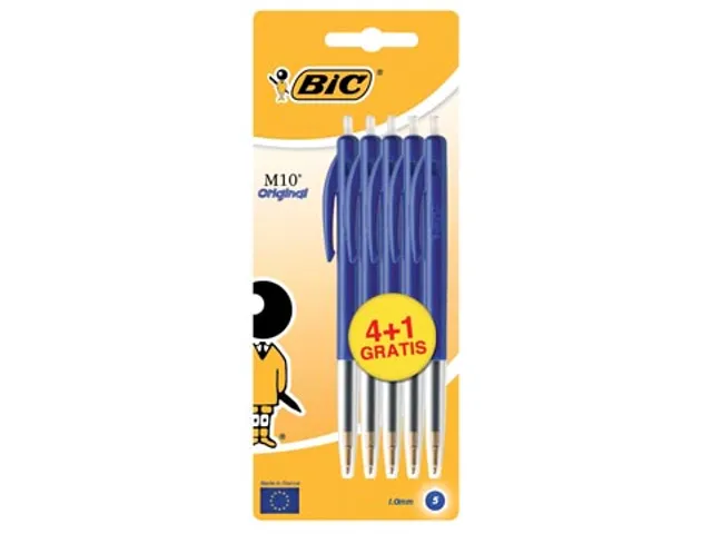 BIC Balpen M10 Blauw Medium Blister 4+1 gratis