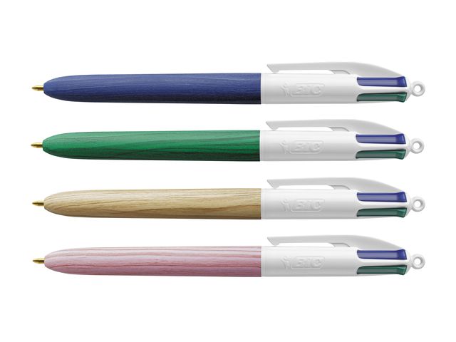 Balpen BIC 4kleuren Wood