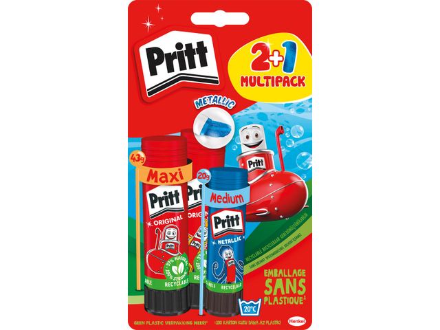 Pritt Original & Color plakstift 43g+20g 2+ 1 gratis bl | DiscountOffice.nl