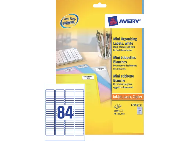 Etiket Avery L7656-25 46x11.1mm Wit 2100 Stuks
