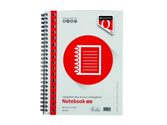 Collegeblok Quantore A5 lijn 17-gaats 80vel 70 gram
