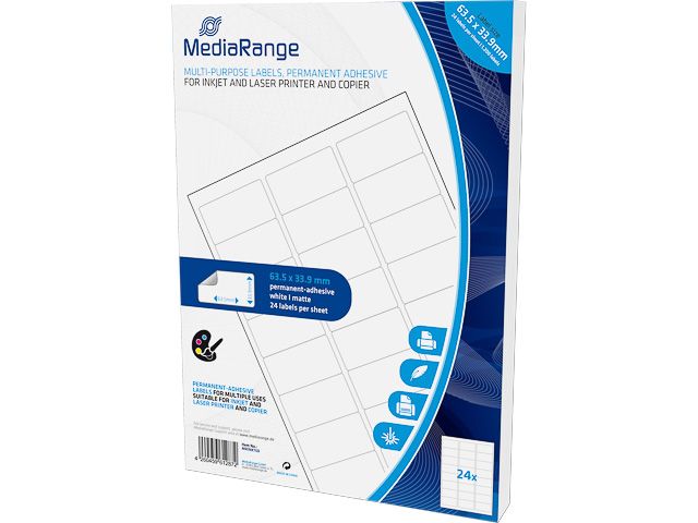 Mediarange Etiketten 63,5X33,9Mm 1200Stuk Wit Permanent | DiscountOffice.nl
