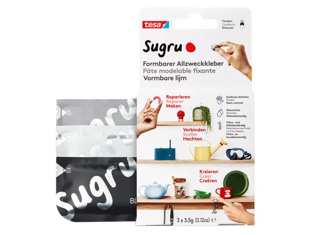 Kneedbare hobbylijm Sugru by tesa sterke alleslijm 3 pakken zwart wit