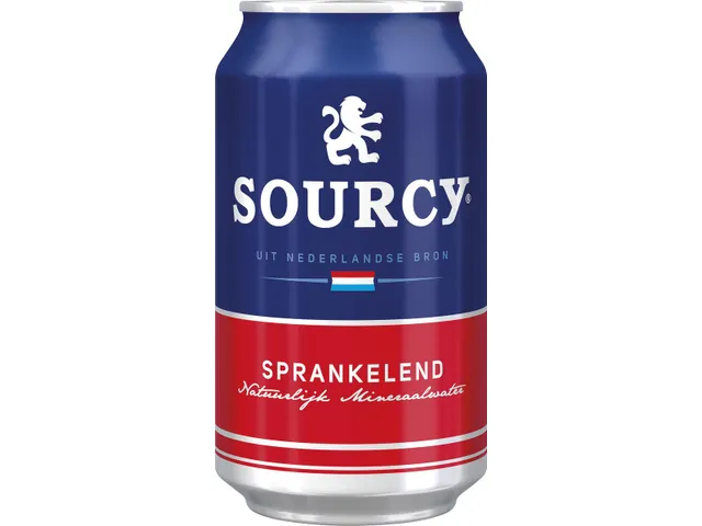 Sourcy Mineraalwater Blik 33CL 24 Stuks Rood Koolzuur Licht Bruisend