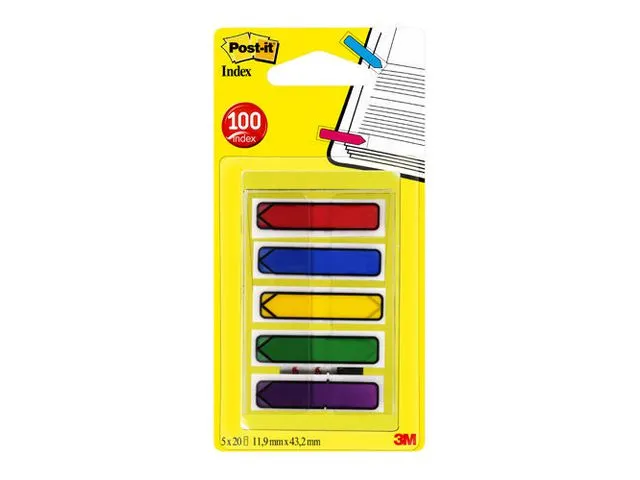 Post-it Index Pijlen 12 mm, rood, blauw, geel, groen en paars