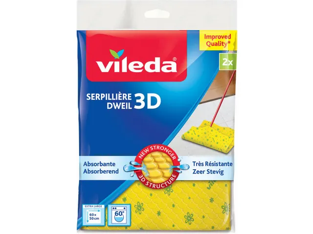 VILEDA dweil 3D structuur geel 50x60cm, pak met 2 stuks