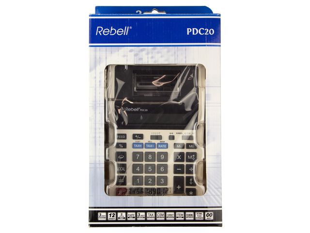 Calculator Rebell-PDC20-WB wit-zwart print | RekenmachinesWinkel.nl