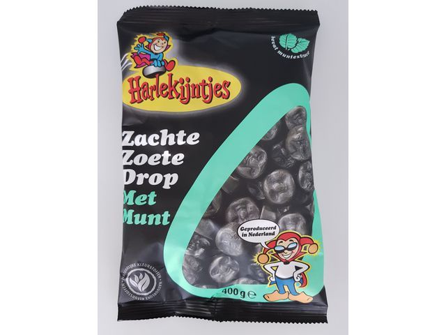 Harlekijntjes Zacht Zoete Drop met Mint, Zak 400 gram | DiscountOffice.nl