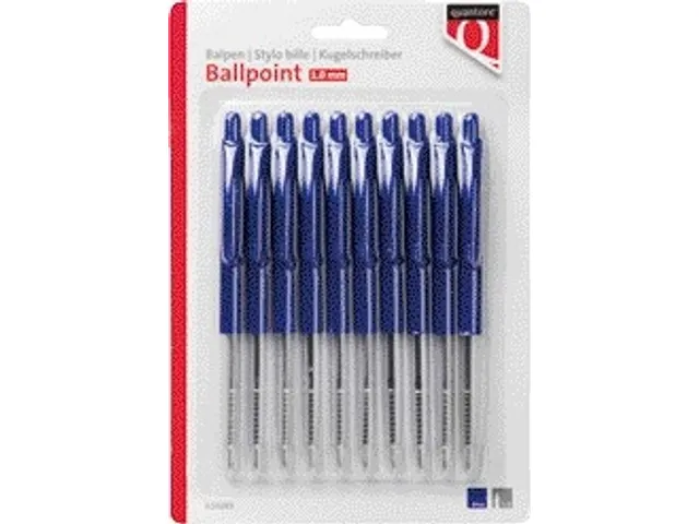 Balpen Quantore Drukknop Blauw medium, Blister 10 stuks