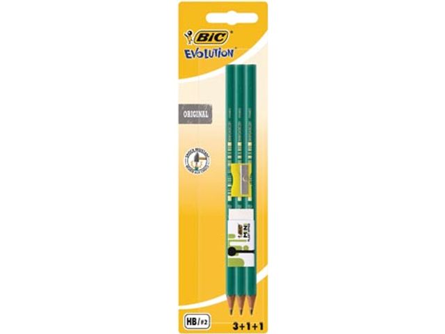 BIC potlood Evolution 650 3 stuks + gum + slijper op | DiscountOffice.nl