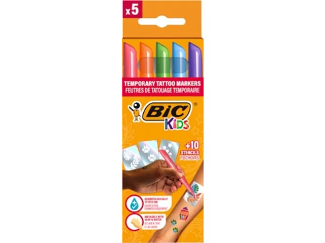 Bic Tattoo Marker Set Assorti 5 Pennen En 10 Stencils