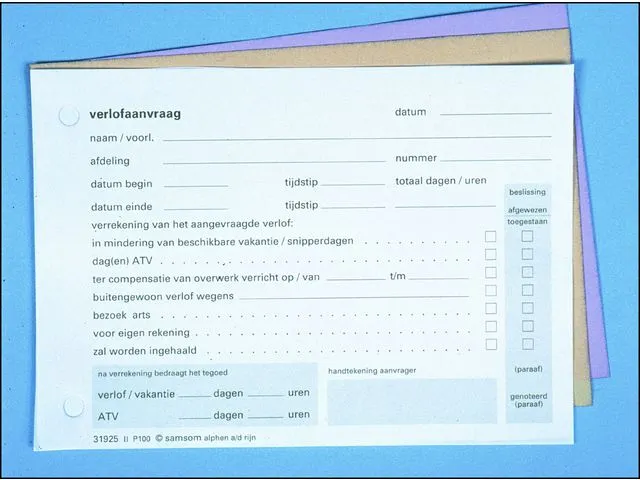Samsom Formulier verlofaanvraag A6 3-voud