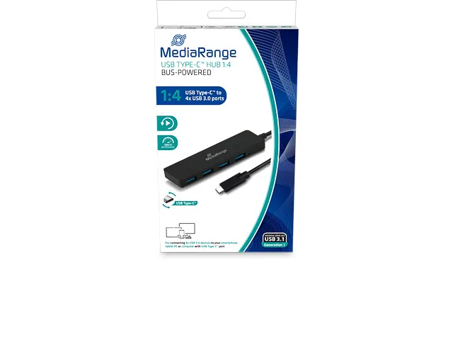 Mediarange verdeler USB-C naar 4x USB 3.0 hun MRCS508 zilver