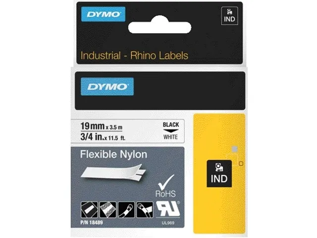 Labeltape Dymo Rhino 18489 Nylon 19mmx3.5m Zwart Op Wit